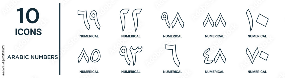 arabic numbers outline icon set such as thin line numerical, numerical ...