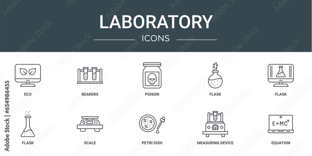 set of 10 outline web laboratory icons such as eco, beakers, poison ...
