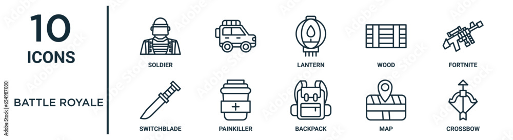 Vecteur Stock battle royale outline icon set such as thin line soldier ...