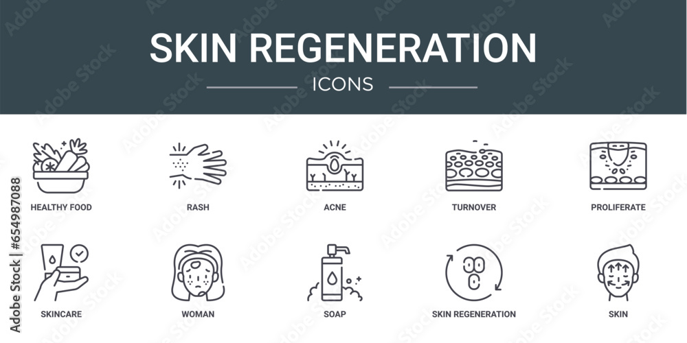 set of 10 outline web skin regeneration icons such as healthy food ...