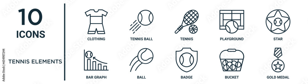 tennis elements outline icon set such as thin line clothing, tennis ...