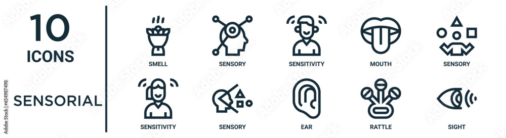 sensorial outline icon set such as thin line smell, sensitivity ...