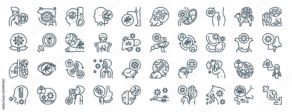 set of 40 outline web infectious diseases icons such as q fever, nipah ...