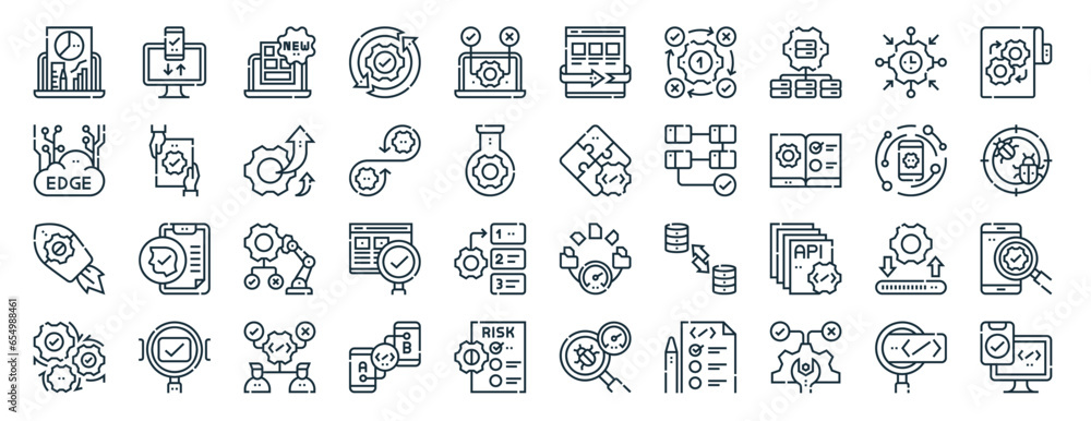 Vetor de set of 40 outline web software testing icons such as cross ...