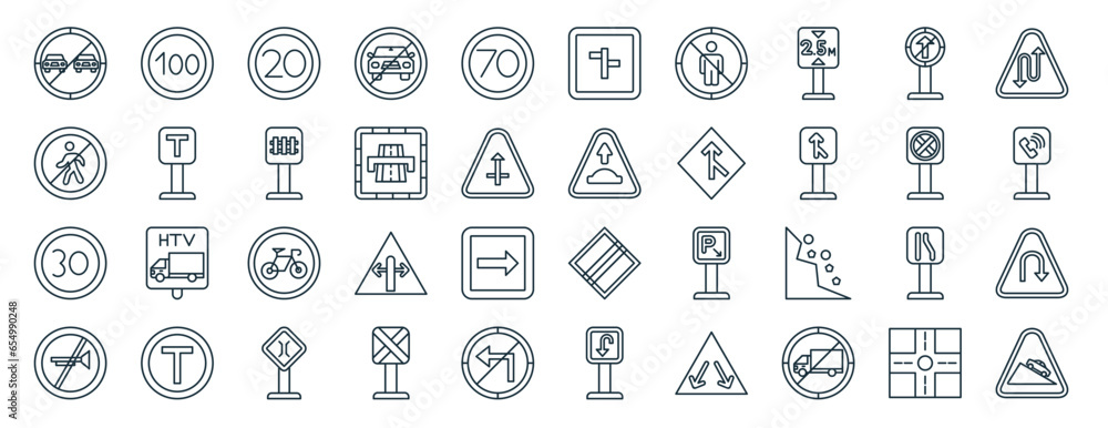 Vetor de set of 40 outline web traffic signs icons such as speed limit ...