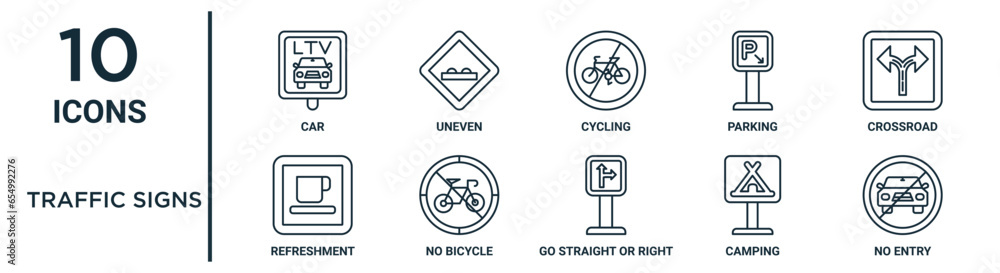 traffic signs outline icon set such as thin line car, cycling ...