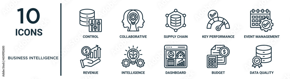 Vetor de business intelligence outline icon set such as thin line ...