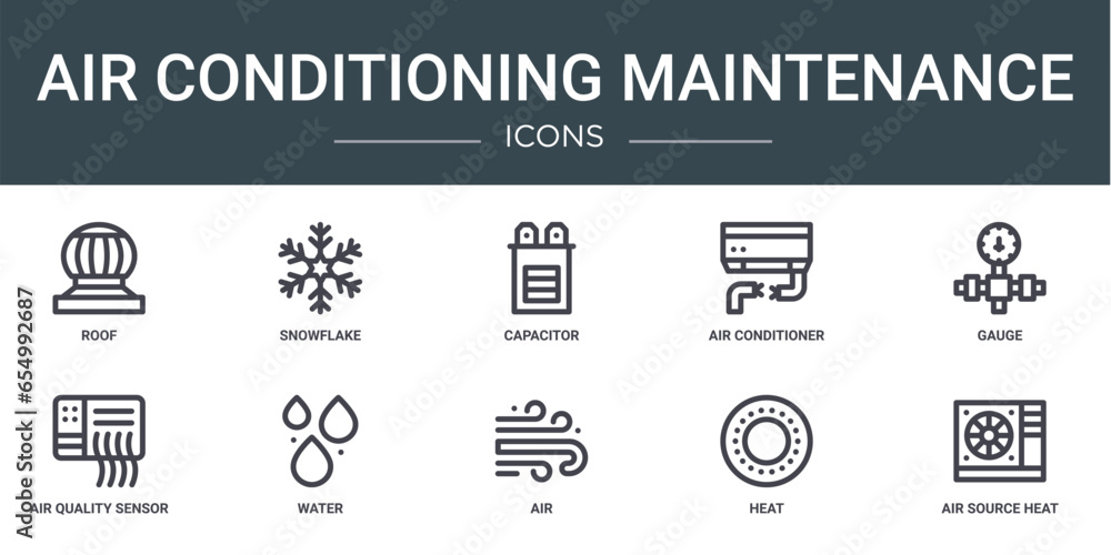 set of 10 outline web air conditioning maintenance icons such as roof ...