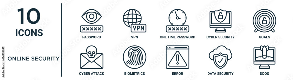 online security outline icon set such as thin line password, one time ...