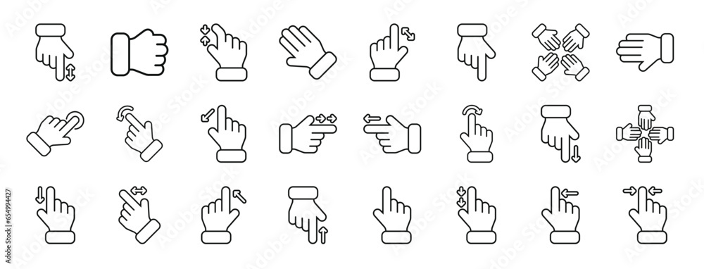 set of 24 outline web hand gestures icons such as scroll, fist, scale ...