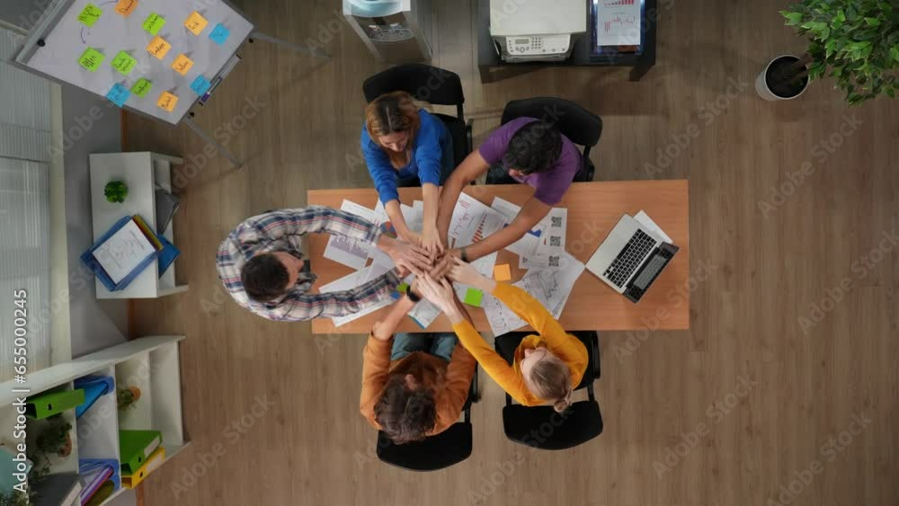 Top view of office boardroom young male and female workers. Moment of ...