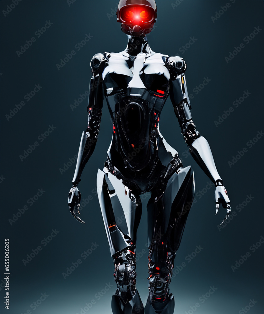 Cybernetic Futuristic Female Humanoid Polygon Robot Cyclop Walking ...