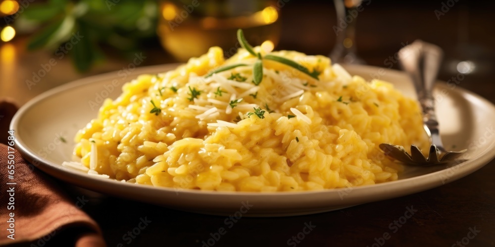 A hearty plate of Italian risotto showcases creamy Arborio rice cooked ...