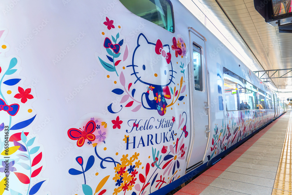 Osaka, Japan - March 28 2023: Hello Kitty Haruka Express operated by JR ...