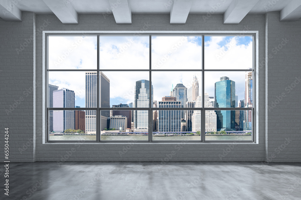 Downtown New York City Lower Manhattan Skyline Buildings. High Floor ...