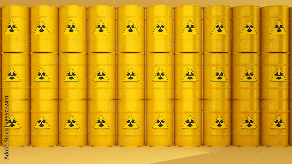 Radioactive storage tanks with a warning for chemical and radiation ...