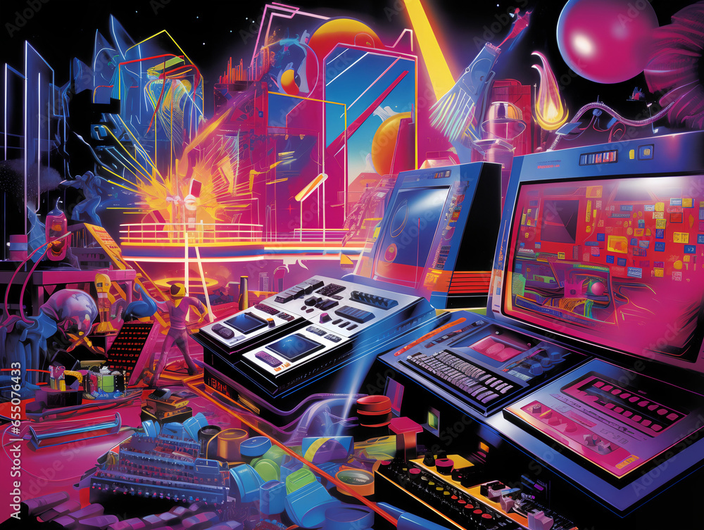 Neon Nights: 80s Magazine Cover with Vibrant Pink and Blue Aesthetics ...