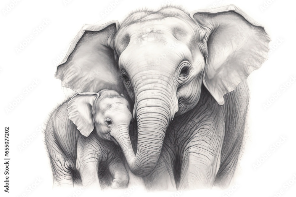Cute Elephant Drawing: A Heartwarming Scene of Love and Family ...