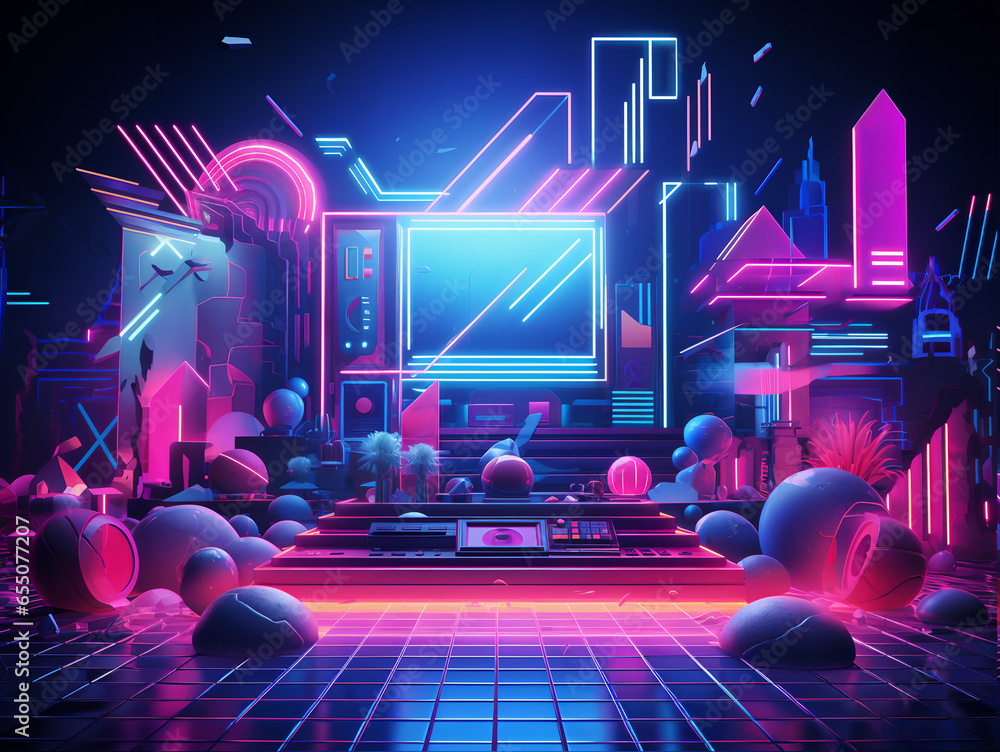 Neon Nights: 80s Magazine Cover with Vibrant Pink and Blue Aesthetics ...