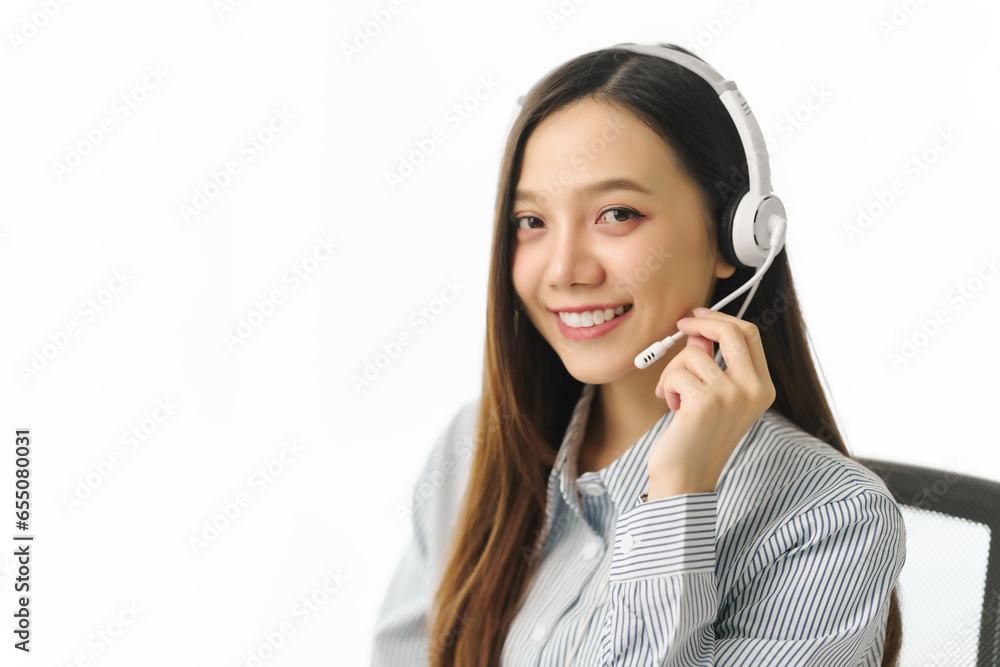 Asian people call center agent in serene work environment, expertly ...