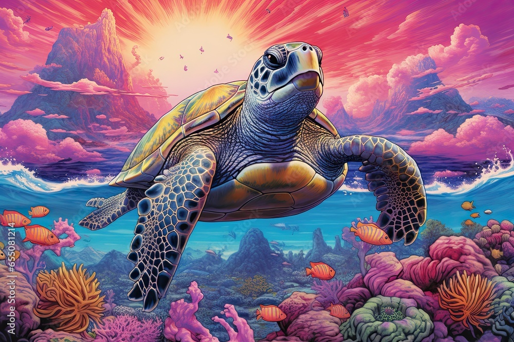 Sea Turtle Drawing: An Underwater Paradise of Graceful Swimming and ...