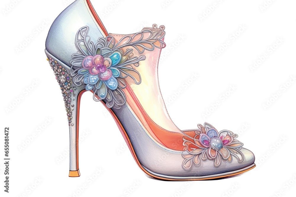 Whimsical Shoe Drawing Collection: Sparkling Embellishments, Delicate ...