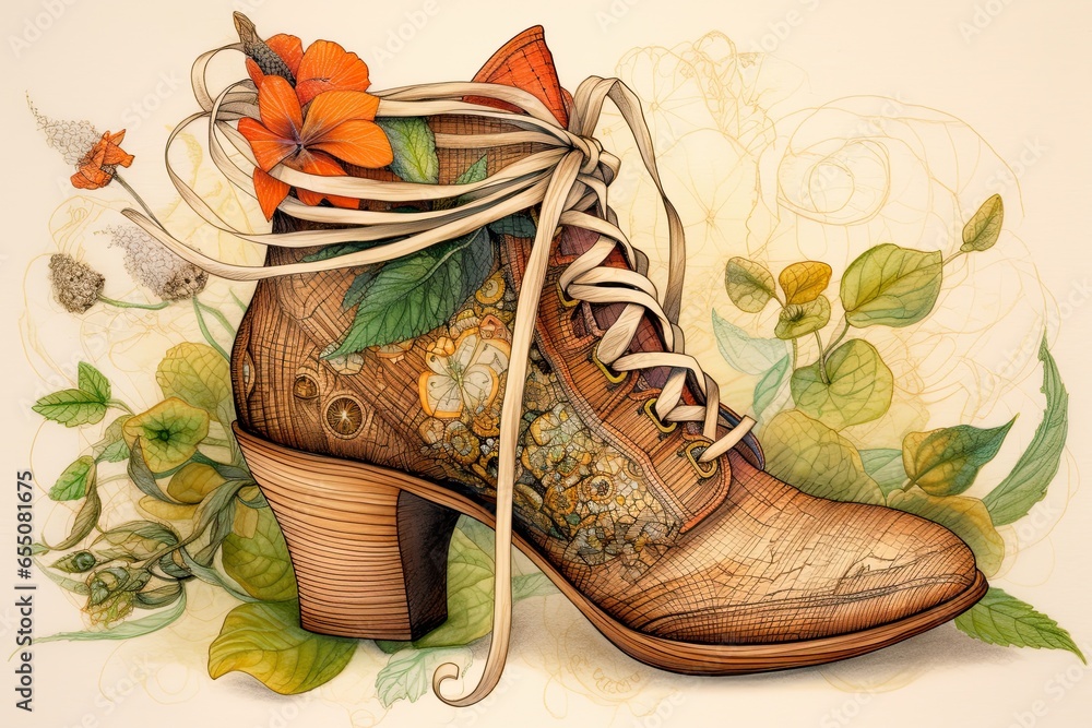 Nature-Inspired Shoe Drawings: Whimsical Collection with Floral ...