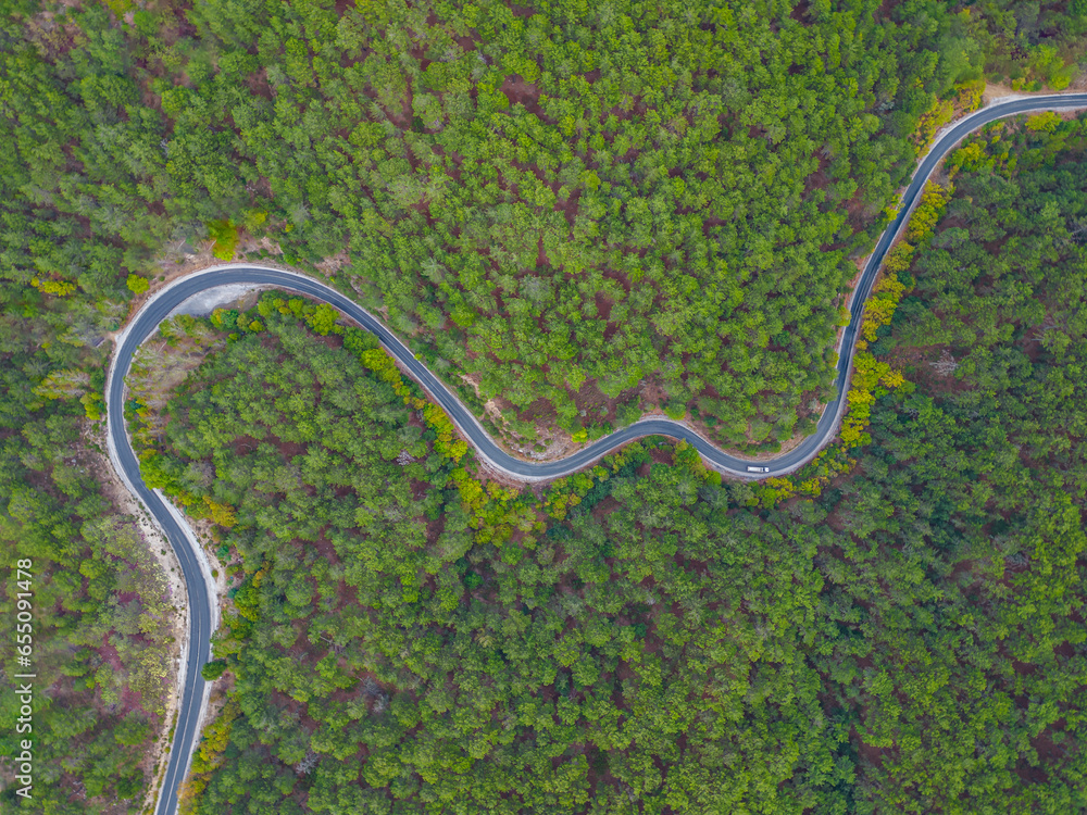 Curvy roads captured by drone Stock Photo | Adobe Stock