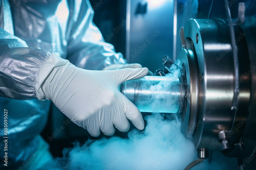 IVF treatment. Artificial insemination. Close-up hand working with ...