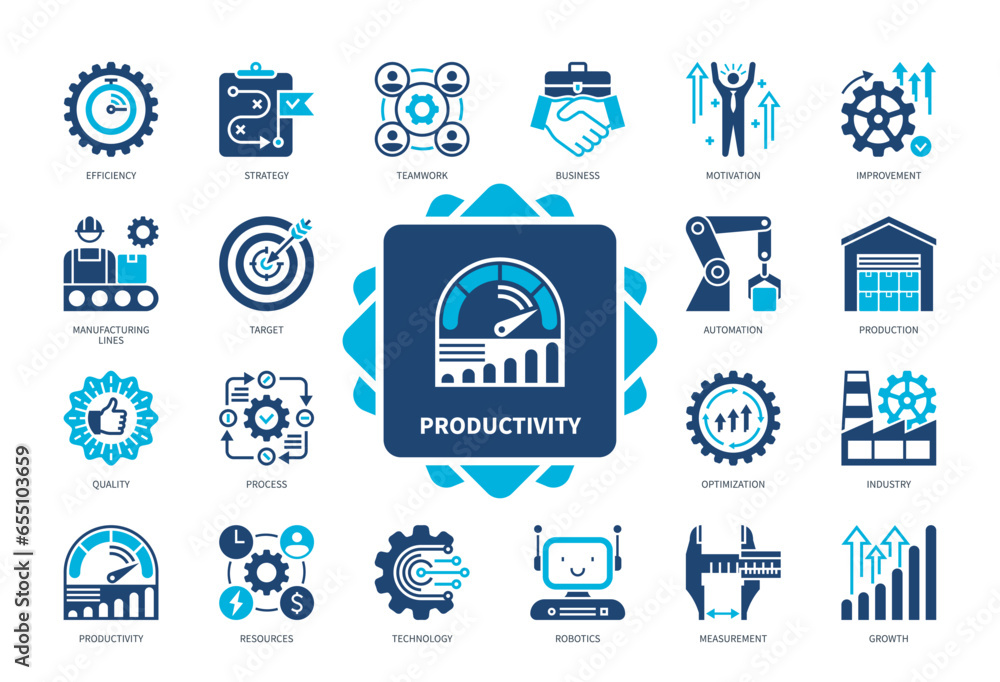 Productivity icon set. Efficiency, Strategy, Business, Technology ...
