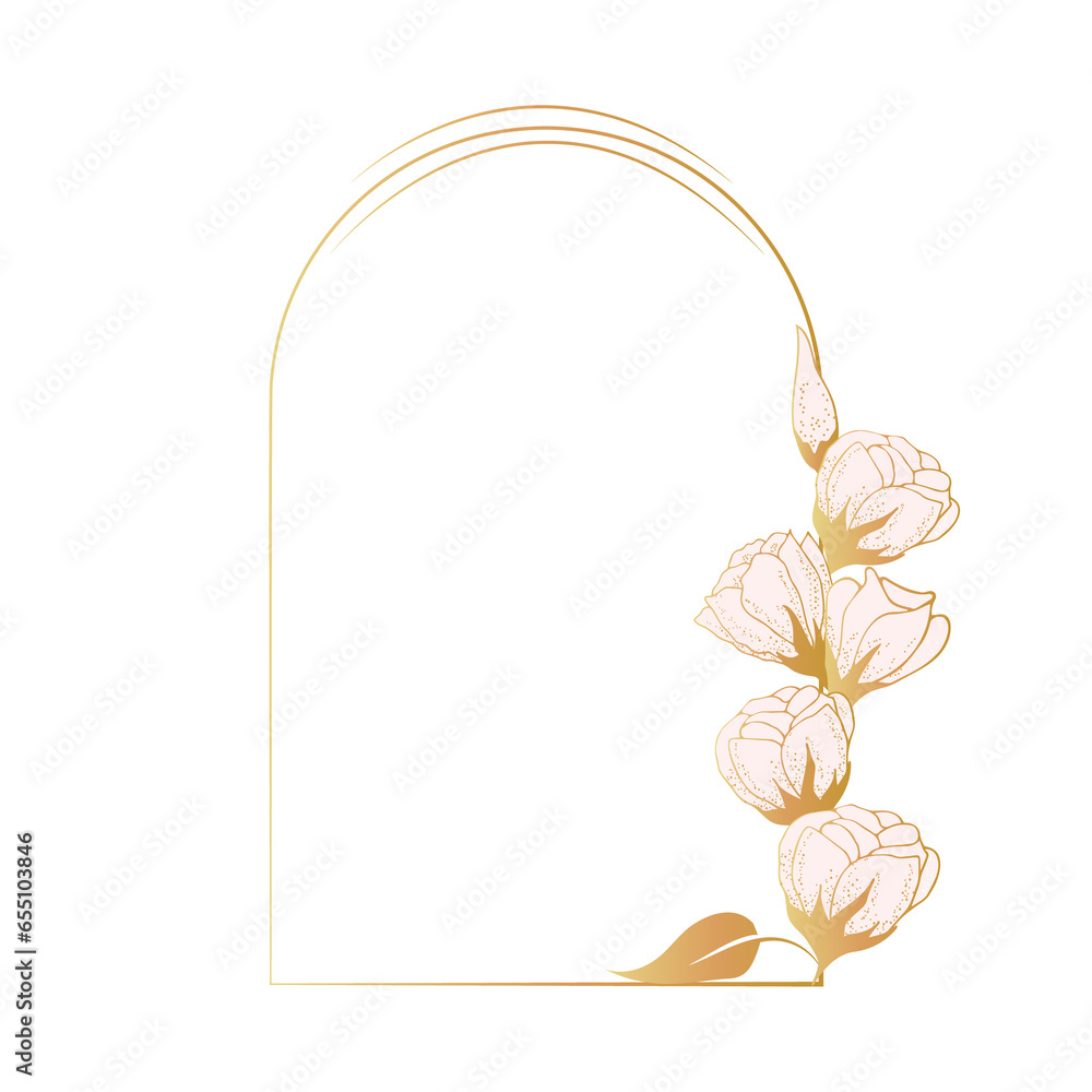Arch frame with golden roses. Calligraphic ornaments and floral frames ...