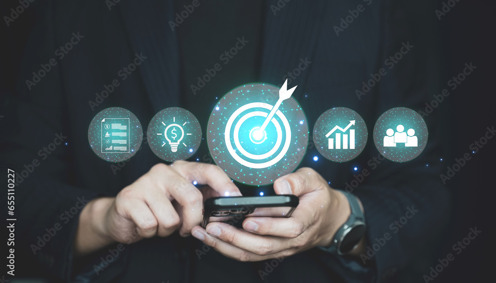 Business objective target and goal concept , Technology and innovation ...