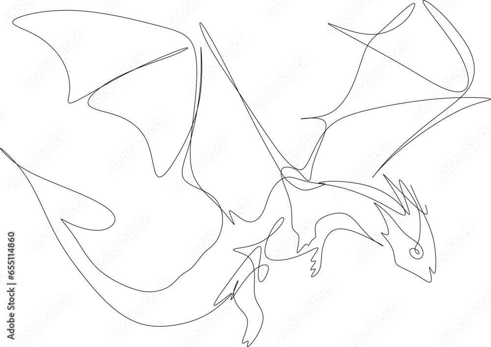 One line art. one continuous line art of a flying dragon Stock Vector ...