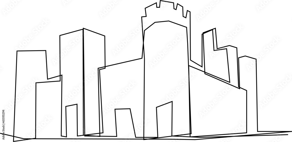sketch of a castle. One-line art. Continuous line drawing of castle on ...