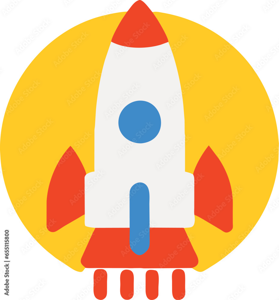 Imagen vectorial de un cohete despegando. En colores rojo y amarillo ...