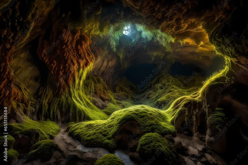 Picture a subterranean world where glowing fungi and lichen cover the ...