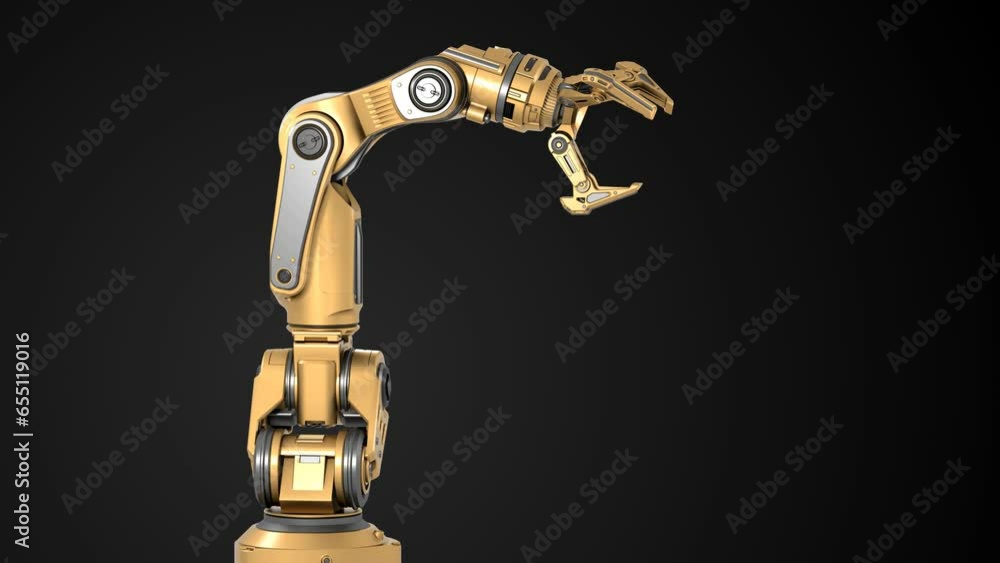 Robotic arm or yellow mechanical hand computing different movements ...