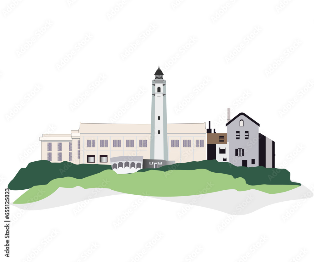 Vector Illustration of Alcatraz Island Federal Prison, San Francisco ...