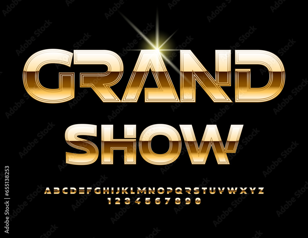 Vector luxury poster Grand Show. Unique Golden Font. Premium Alphabet ...