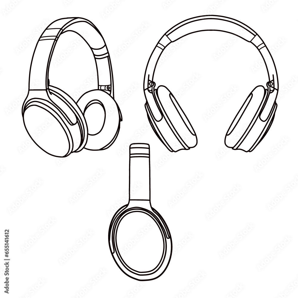 Vector illustration of Outline silhouette of headphones bluetooth line ...