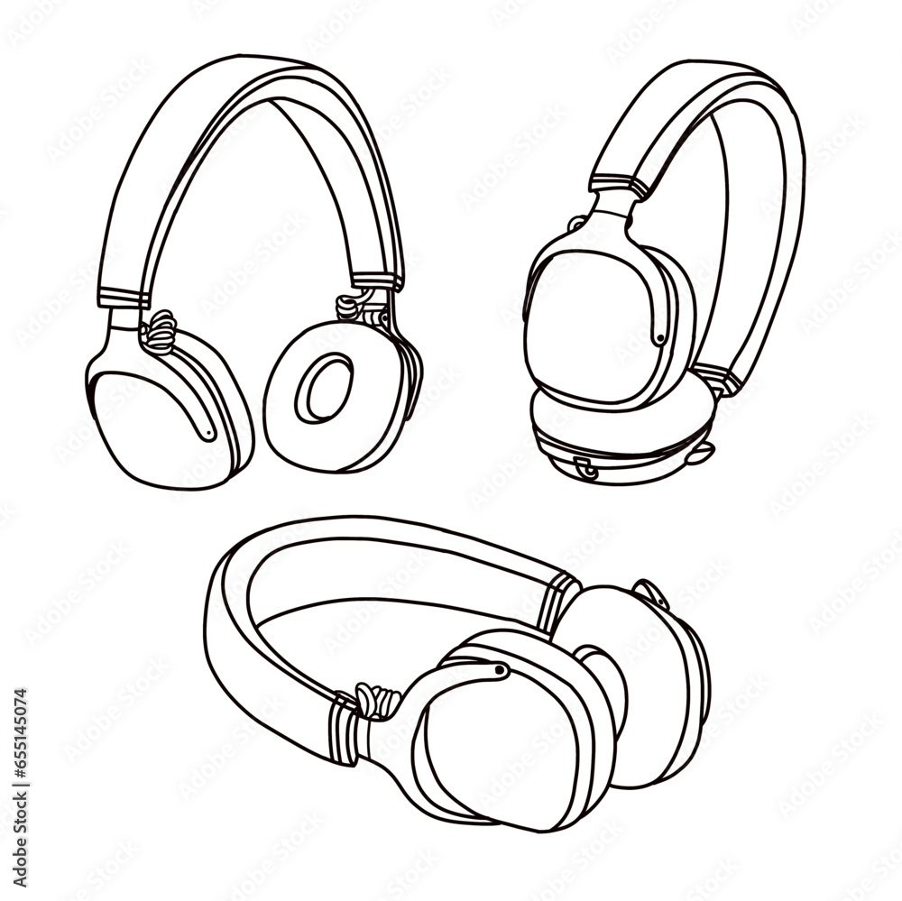 Vector illustration of Outline silhouette of headphones bluetooth line ...