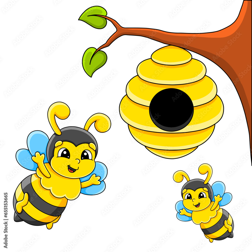 Cartoon character bee. Isolated on white background. Design element ...