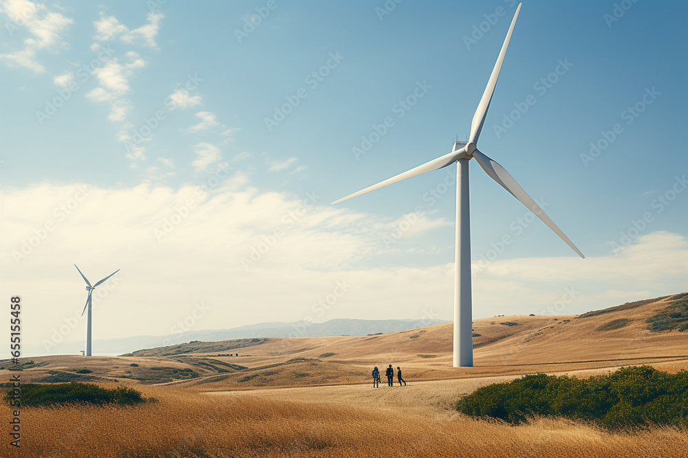 person standing beside a wind turbine, capturing their admiration for ...