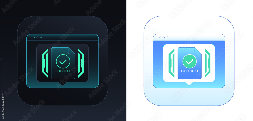 Checked document. Computer window frame with verified file notice ...