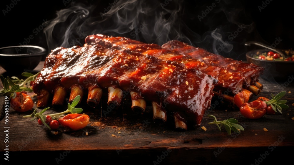 beautiful Barbecue Ribs, photography award, ultra realistic, smocky ...