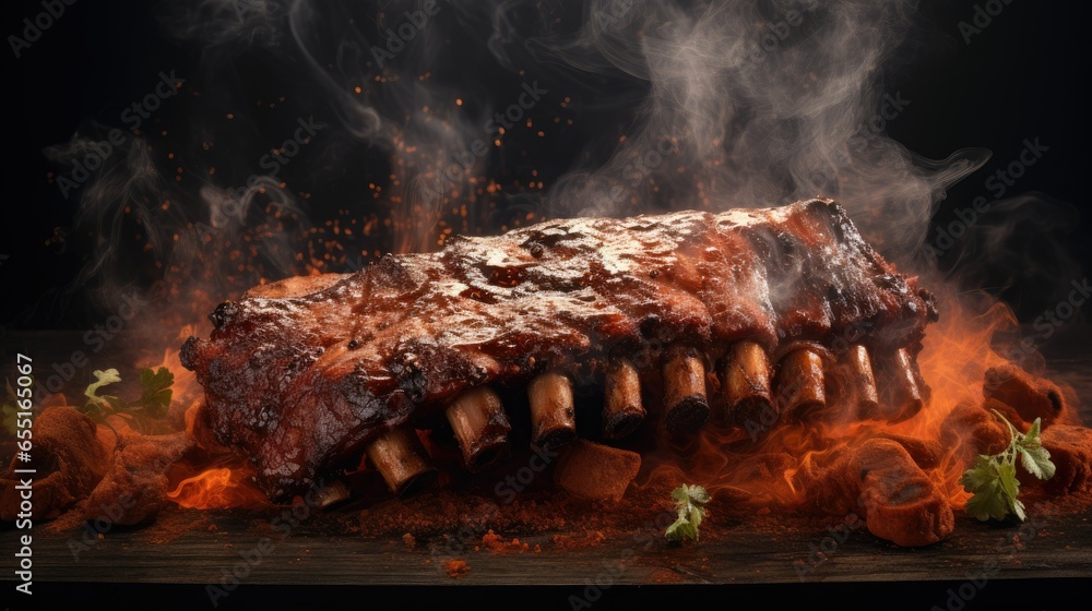 beautiful Barbecue Ribs, photography award, ultra realistic, smocky ...