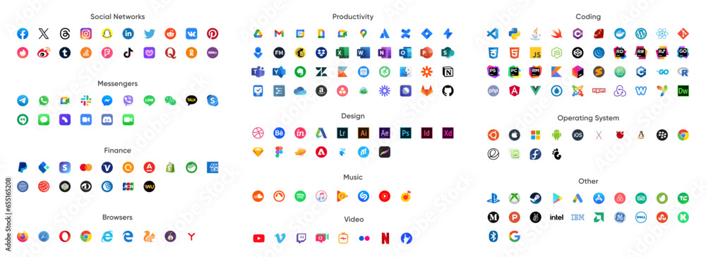 Big Icons Collection. Social Media, Messengers, Finance, Browsers ...