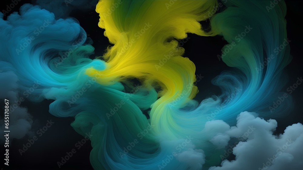 Abstract smoke wallpaper, white and cobalt blue and yellow green cloud ...