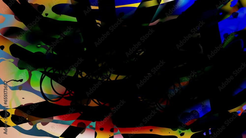 Abstract animation of color movie film melting on a black screen ...