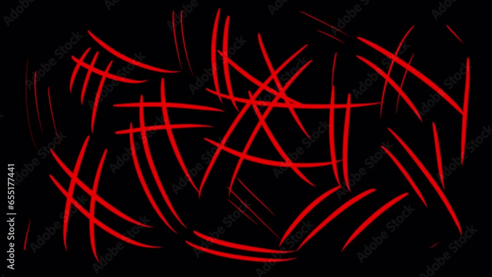 Animation of red scratches on a black screen. Damage effect in 4K with ...